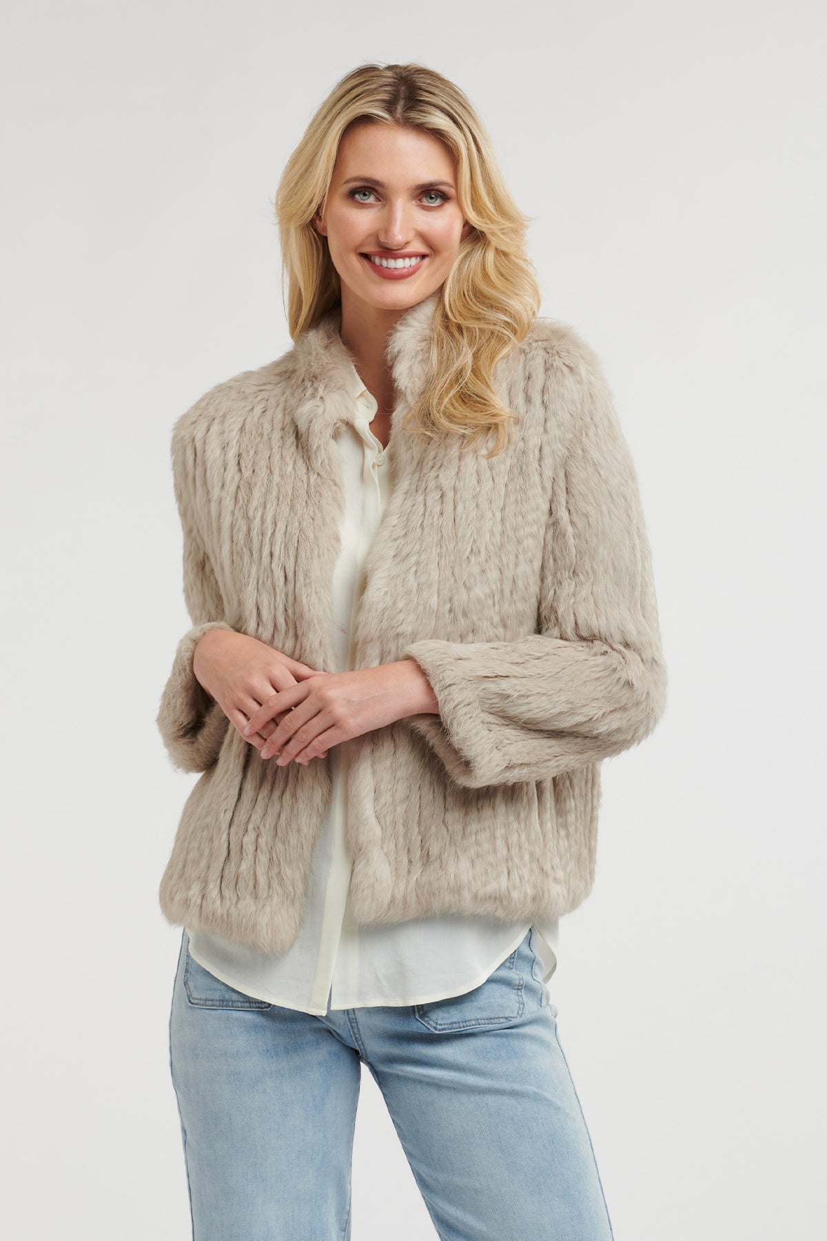 High Neck Rabbit Jacket Stone – The Farmers Wife