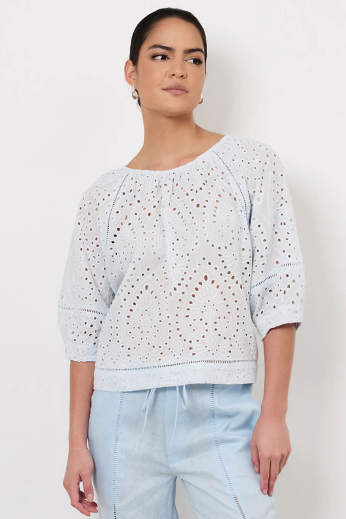 Pascoe Broderie Anglaise Top Pale Blue – The Farmers Wife